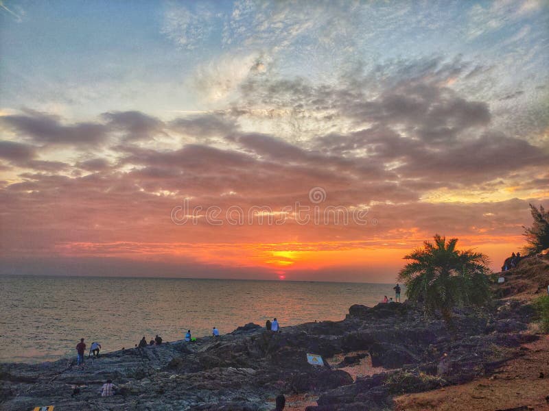 Sunset at Om Beach , Gokarna Stock Image - Image of beach, natural ...
