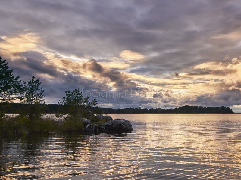 Sunset on the Onego lake stock image. Image of sunset - 91171331