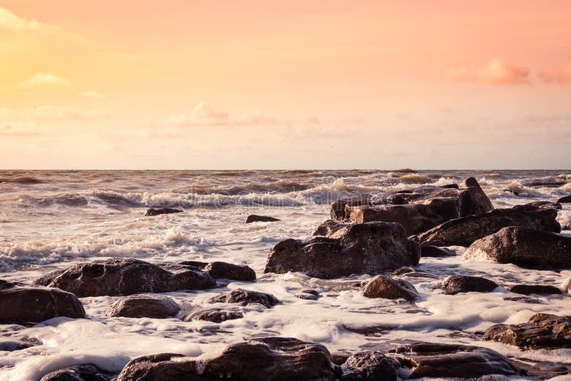 Sunset on the Opal Coast with the North Sea Stock Photo - Image of foam ...