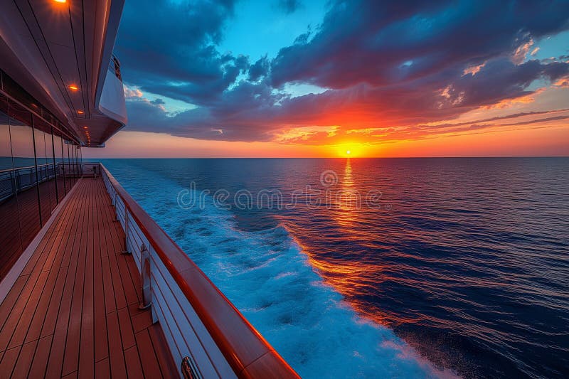 Sunset from the Open Deck of a Luxury Cruise Ship Stock Image - Image ...