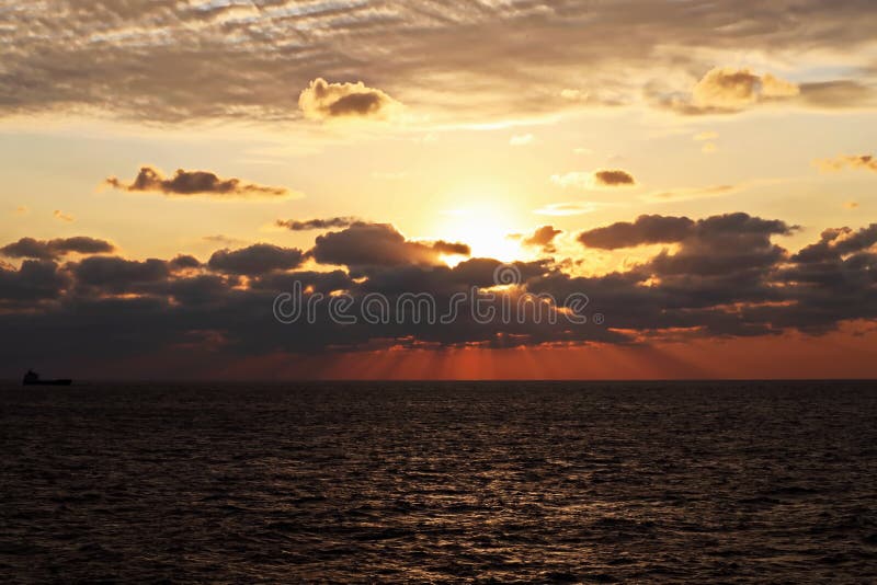 Sunset in the Open Ocean. Colorful Views of the Surface of the Water ...