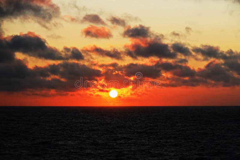 Sunset in the Open Ocean. Colorful Views of the Surface of the Water ...