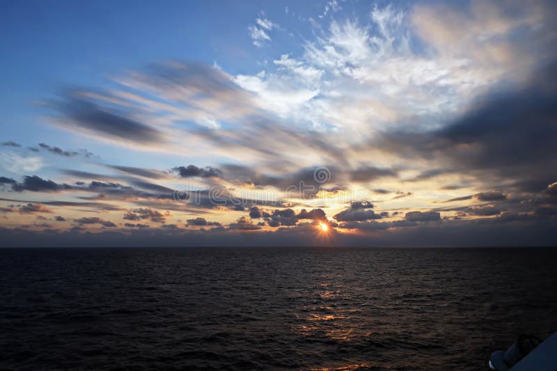 Sunset in the Open Ocean. Colorful Views of the Surface of the Water ...