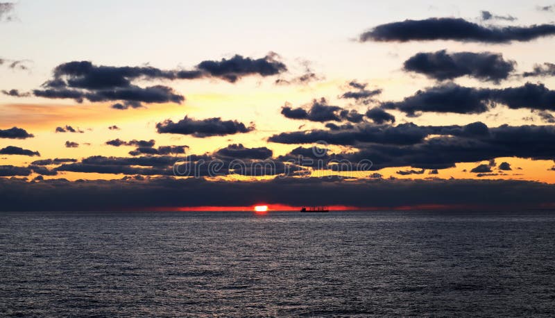 Sunset in the Open Ocean. Colorful Views of the Surface of the Water ...