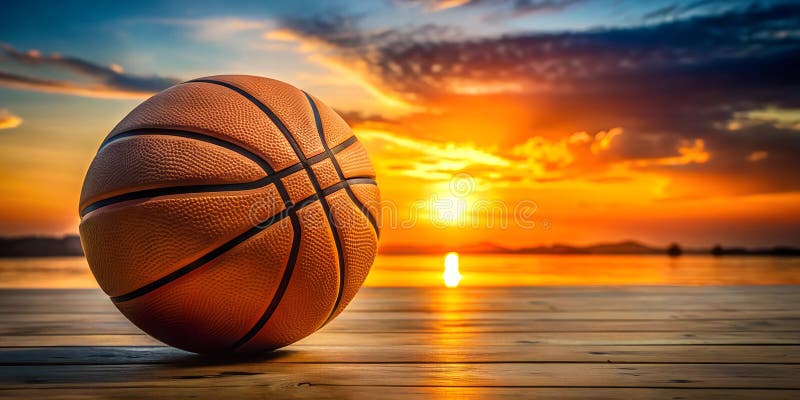 Sunset Orange Background with a Basketball Stock Image - Image of ...