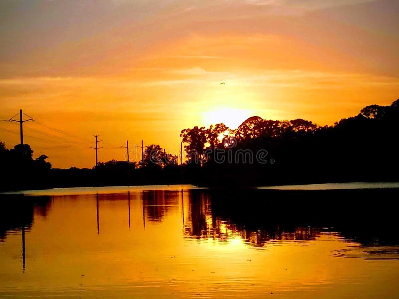 Sunset orange dusk stock photo. Image of lake, yellow - 209055086