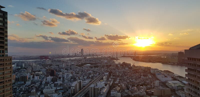 Sunset in Osaka stock image. Image of travel, osaka - 209626121