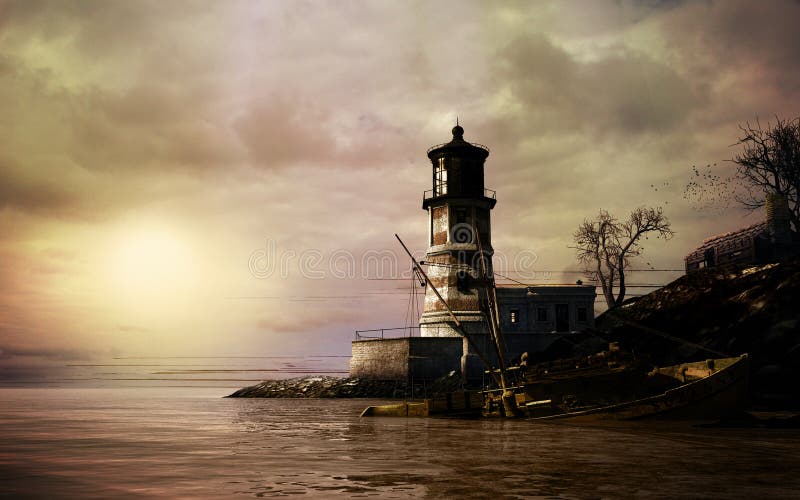 Lighthouse after dark stock illustration. Illustration of midnight - 297028