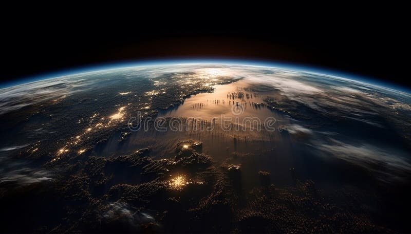 Sunset Over Africa, Glowing Sphere in the Stratosphere, Illuminated ...