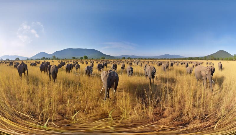 Sunset Over African Mountain Illuminates Cattle Herd Grazing in Meadow ...