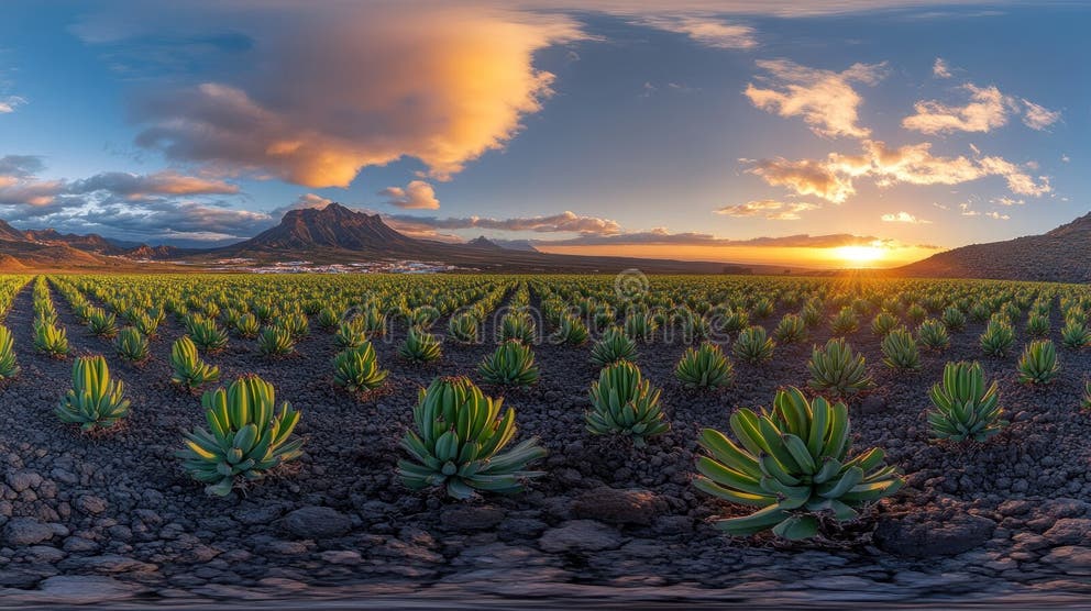Sunset Over Agave Plantation Stock Illustration - Illustration of color ...