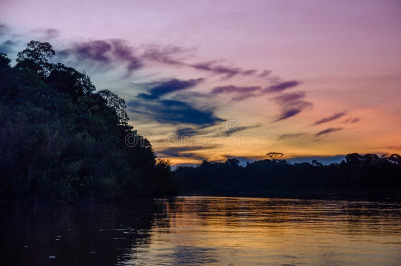 Sunset Over Amazon River in Brazil Stock Image - Image of color, lake ...
