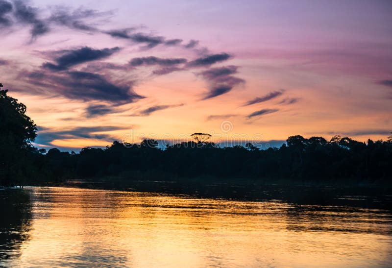Sunset Over Amazon River in Brazil Stock Photo - Image of ecuador ...