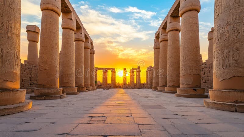 Ancient Ruins with Columns at Sunset Stock Illustration - Illustration ...