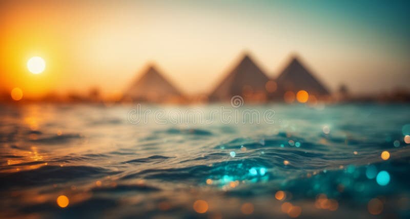 Sunset Over Ancient Pyramids Reflected in Water Stock Illustration ...