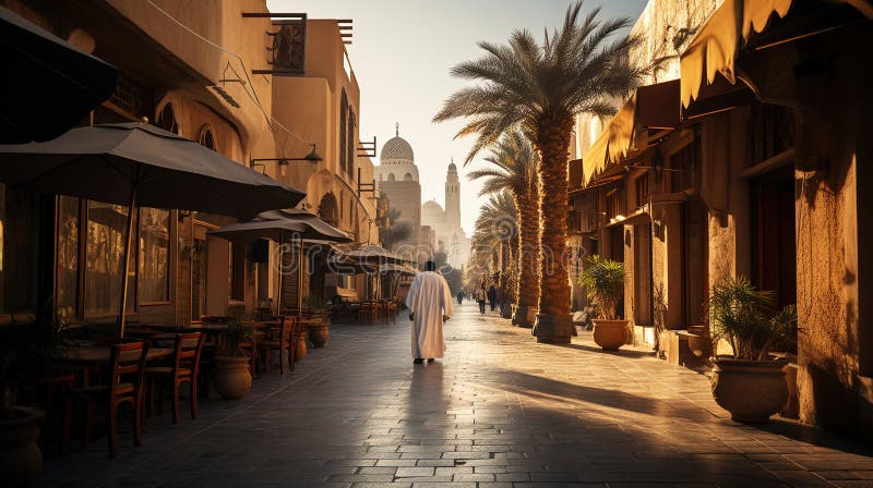 Sunset Over an Arabic Street in Dubai S Desert Downtown Stock ...