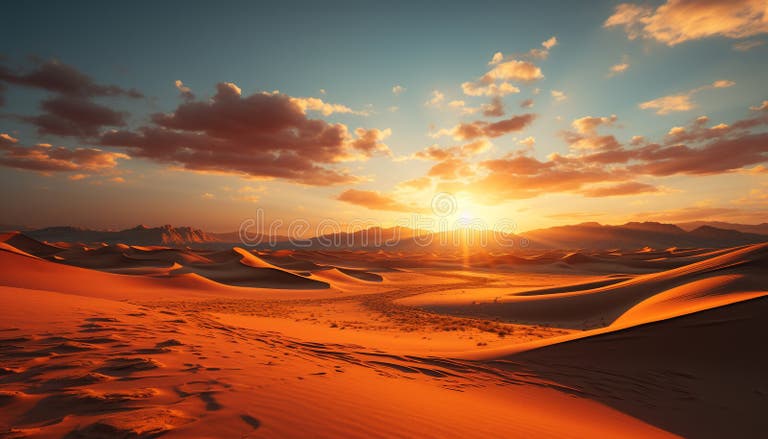 Sunset Over the Arid African Sand Dunes Generated by AI Stock Image ...