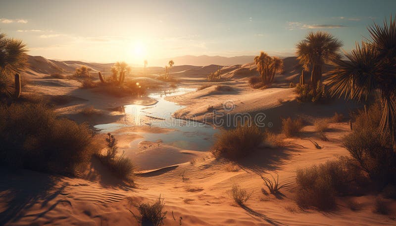 Sunset Over the Arid African Sand Dunes Generated by AI Stock Photo ...