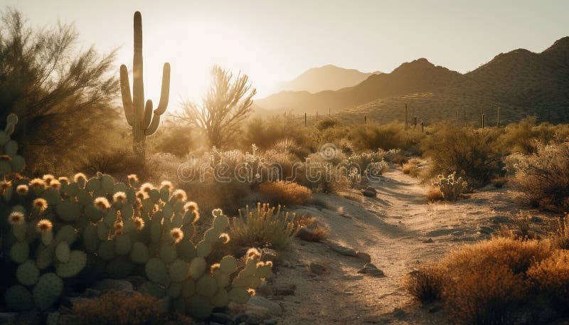 Sunset Over Arid Mountains, a Dry Landscape with No People Generated by ...