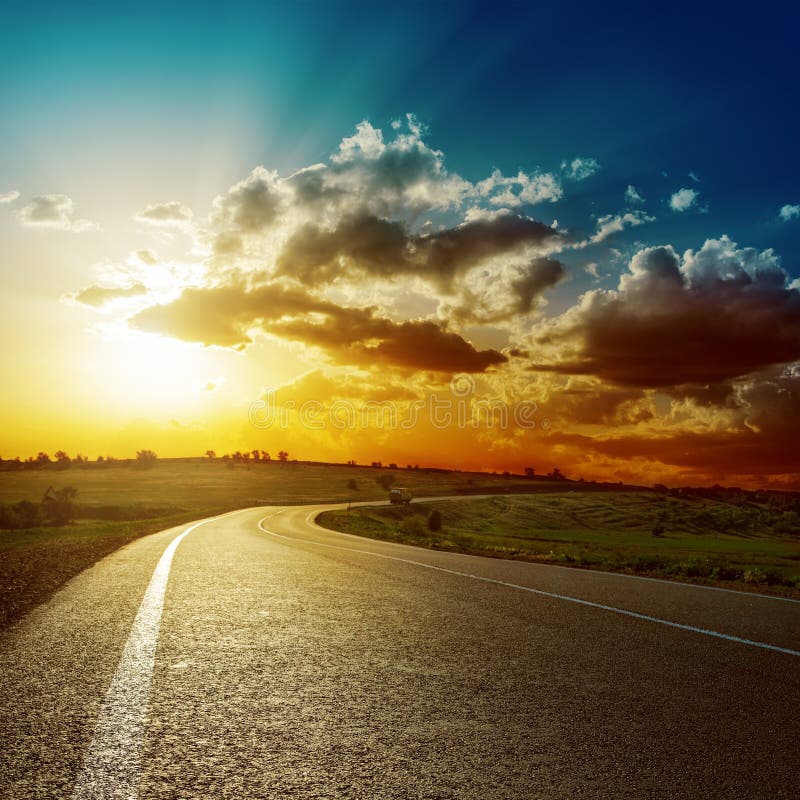 Sunset and Asphalt Road To Horizon Stock Image - Image of beautiful ...