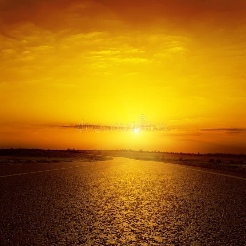 Sunset over asphalt road stock photo. Image of country - 35203194