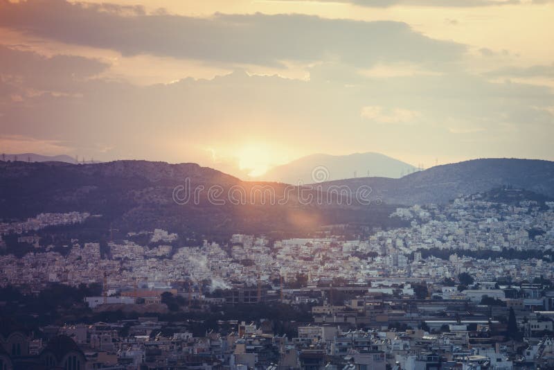 Sunset over Athens stock image. Image of hellas, landmark - 77042765