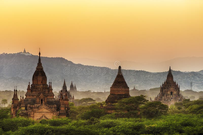 Sunset Over Bagan Ancient City in Myanmar Stock Image - Image of aerial ...