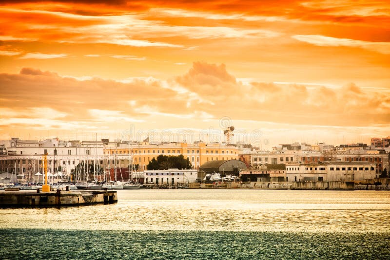 Sunset over Bari stock photo. Image of european, harbour - 13956902