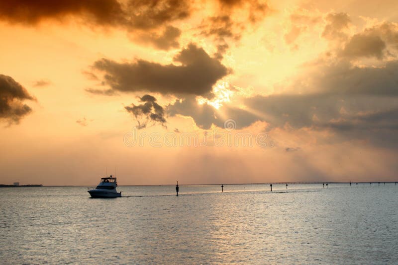 Sunset over bay stock photo. Image of nature, quiet, boat - 2571850