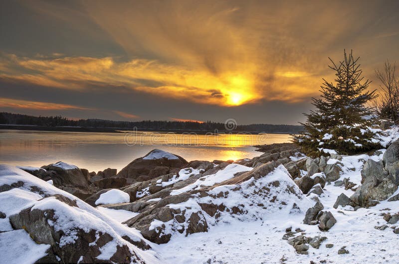 Sunset over the Bay stock photo. Image of winter, cobscook - 48438896