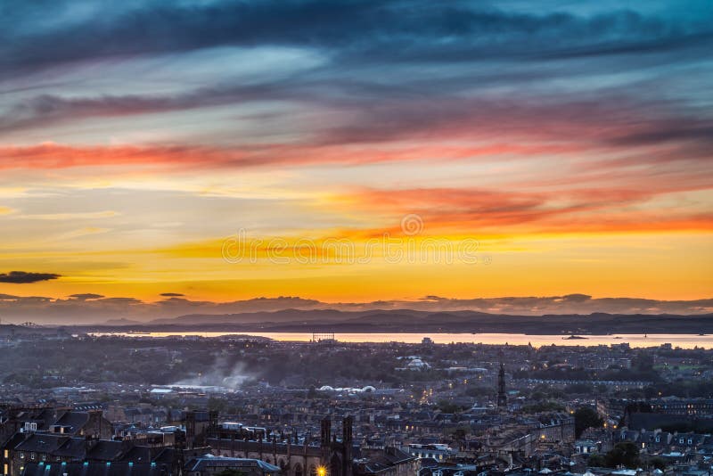 Sunset Over the Bay in Edinburgh Stock Image - Image of cloudscape ...
