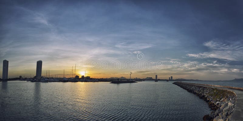 Sunset Over the Bay with Yaght Stock Photo - Image of lifestyle, marina ...