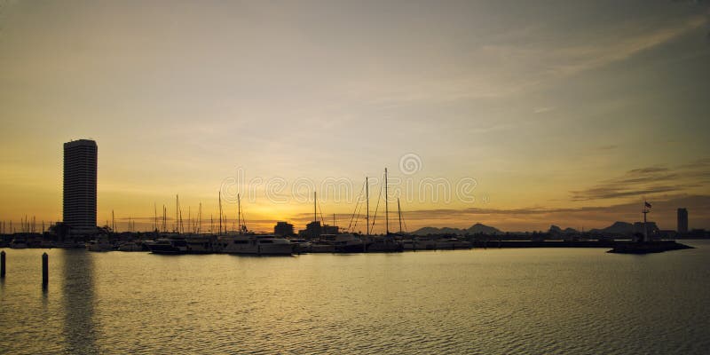 Sunset Over the Bay with Yaght Stock Photo - Image of coast ...