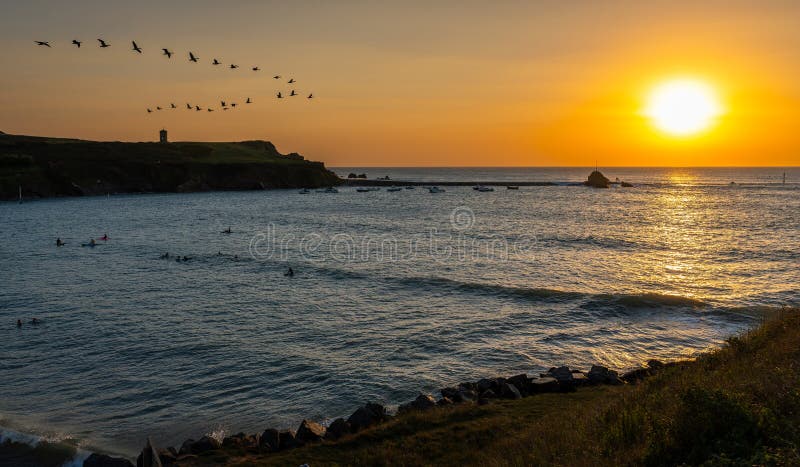 Sunset Over the Beach in Bude, Cornwall, England Stock Photo - Image of ...