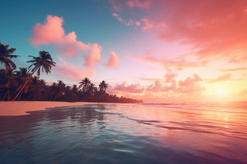 Sunset Over a Beach with Clouds Stock Image - Image of panoramic ...