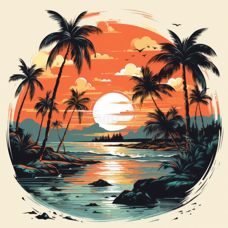 A Sunset Over a Beach Created with Generative AI Technology Stock ...