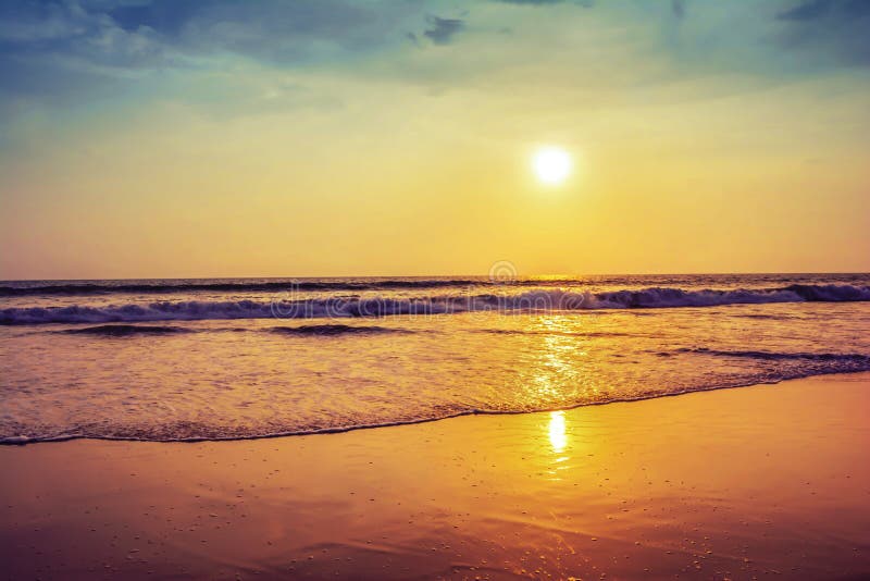Sunset Over Beach and Tropical Sea- India Stock Photo - Image of ...