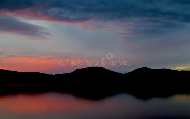Sunset Over Blue Mountain Lake Stock Photo - Image of mountains, peace ...