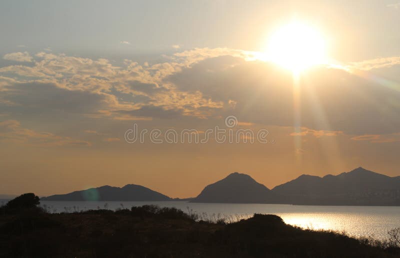 Sunset Over Bodrum Peninsula Coast Line and Bitez Bay. Stock Image ...