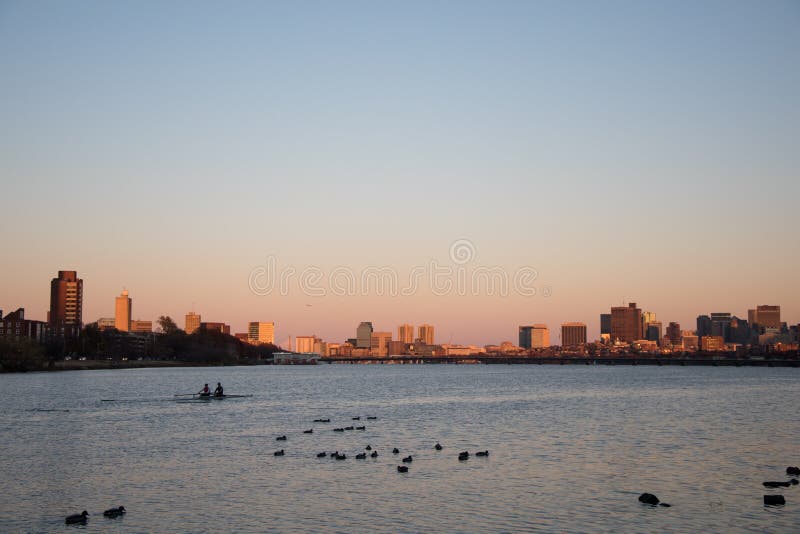 Sunset Over Boston editorial photography. Image of rowing - 64234837