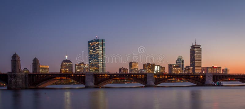 Sunset Over Boston with the Longfellow Bridge Stock Image - Image of ...