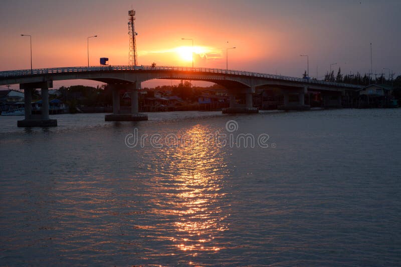 Sunset over the bridge stock image. Image of mast, sailboat - 40588761