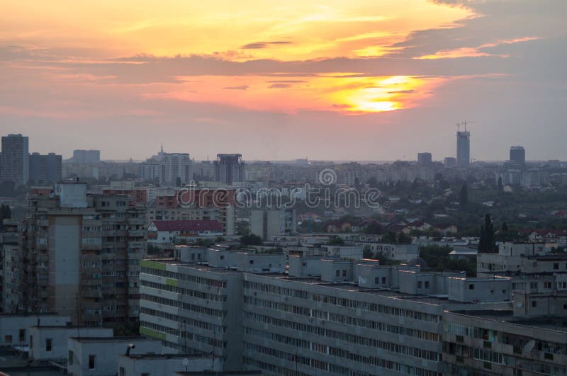 Bucharest Panoramic Sunset View Stock Photo - Image of green, building ...
