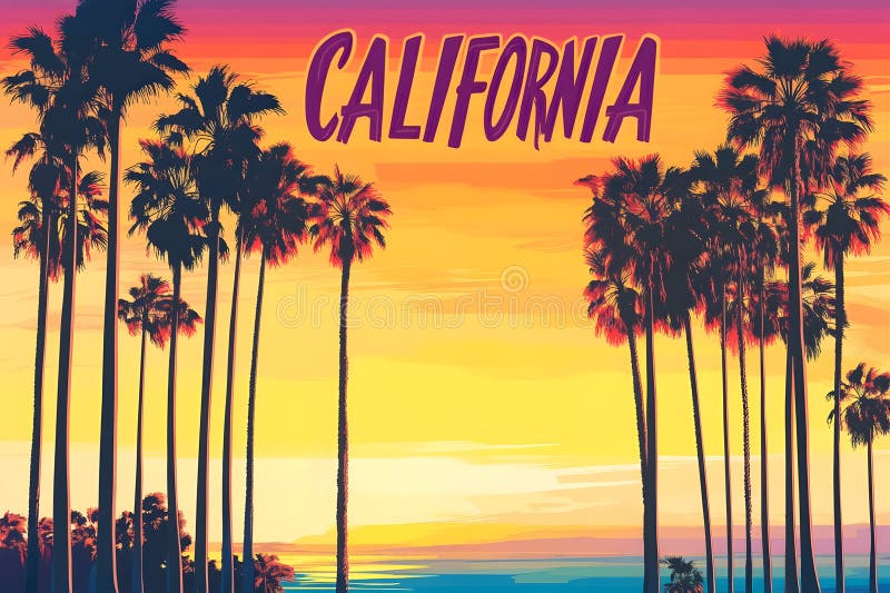 Sunset Over California Silhouetted Palm Trees Vibrant Sky Stock Photos ...