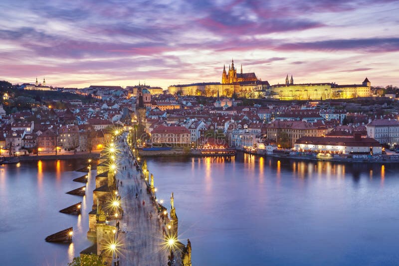 Sunset Over Charles Bridge and Prague Castle Stock Image - Image of ...