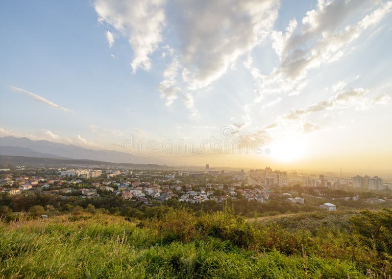 Sunset Over the City of Almaty, Kazakhstan Stock Image - Image of ...