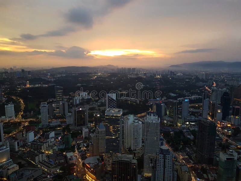 Sunset over the city editorial stock image. Image of architecture ...