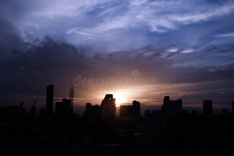Sunset Over the City with Clouds Sky Stock Image - Image of landscape ...