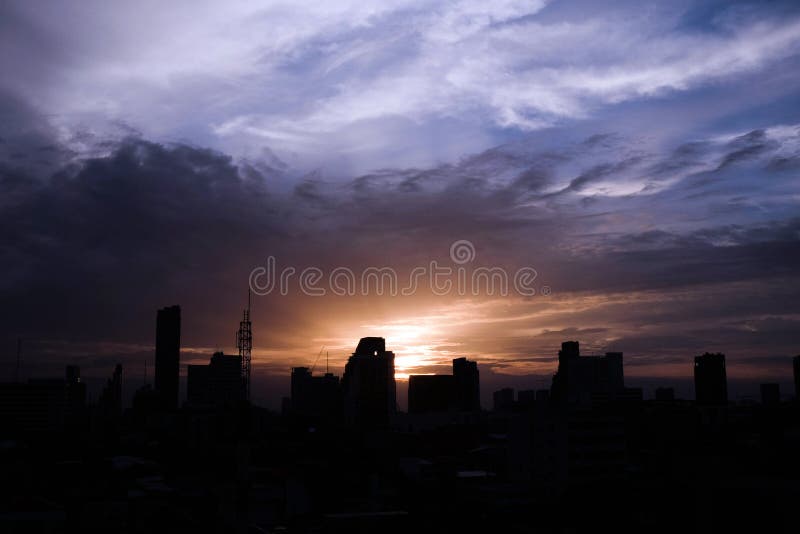 Sunset Over the City with Clouds Sky Stock Image - Image of building ...