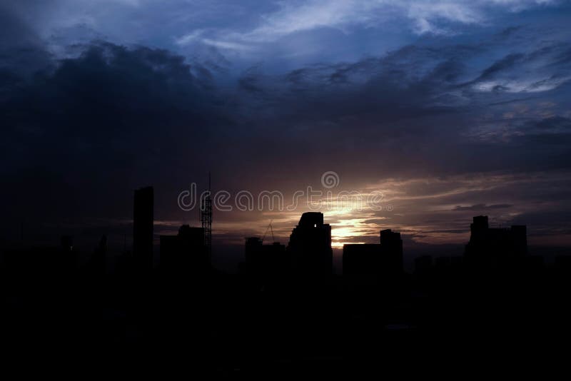 Sunset Over the City with Clouds Sky Stock Image - Image of city ...